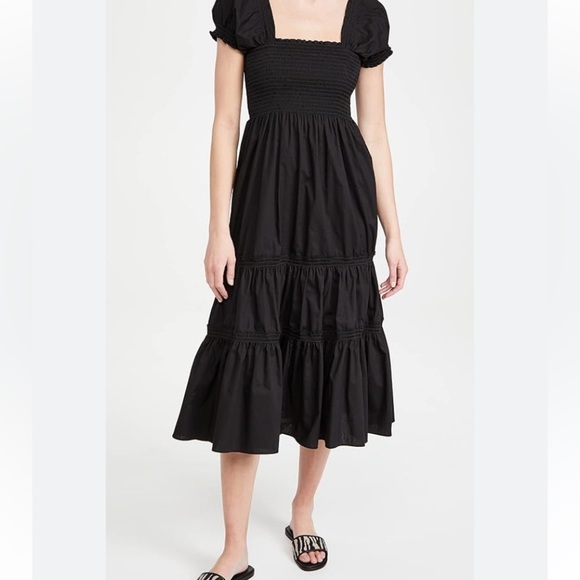 O.P.T | Dresses | Opt Square Neck Smocked Daphne Midi Dress In Black ...
